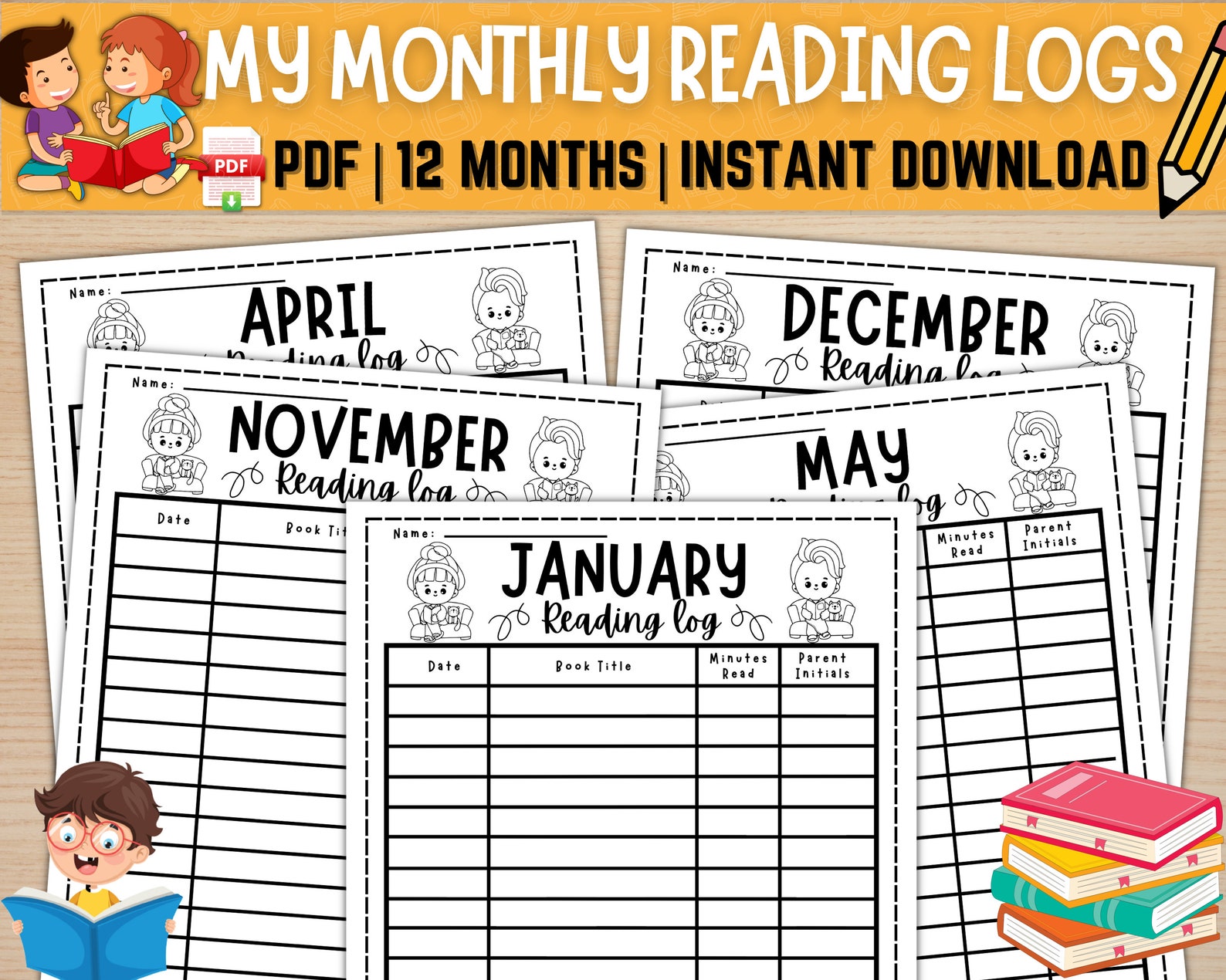 Monthly Reading Logs for Kids, Printable Monthly Reading Tackers ...