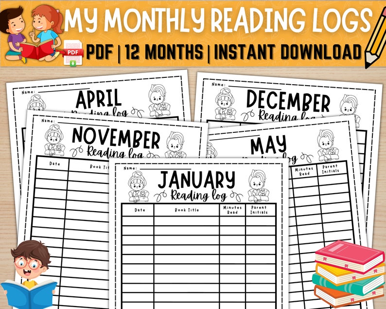 Monthly Reading Logs for Kids, Printable Monthly Reading Tackers ...