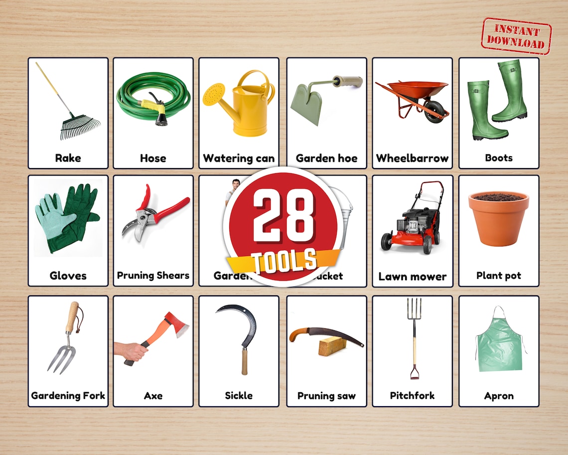 Printable Gardening Tools Flashcards, Garden Tools Montessori 3-parts ...