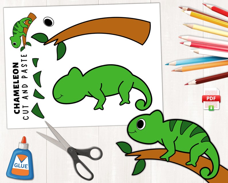 Chameleon Craft for Kids, Printable Template, Rainforest Activities ...