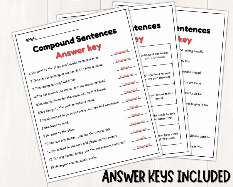 Compound Sentence Worksheets | Sentence Structure | Coordinating ...