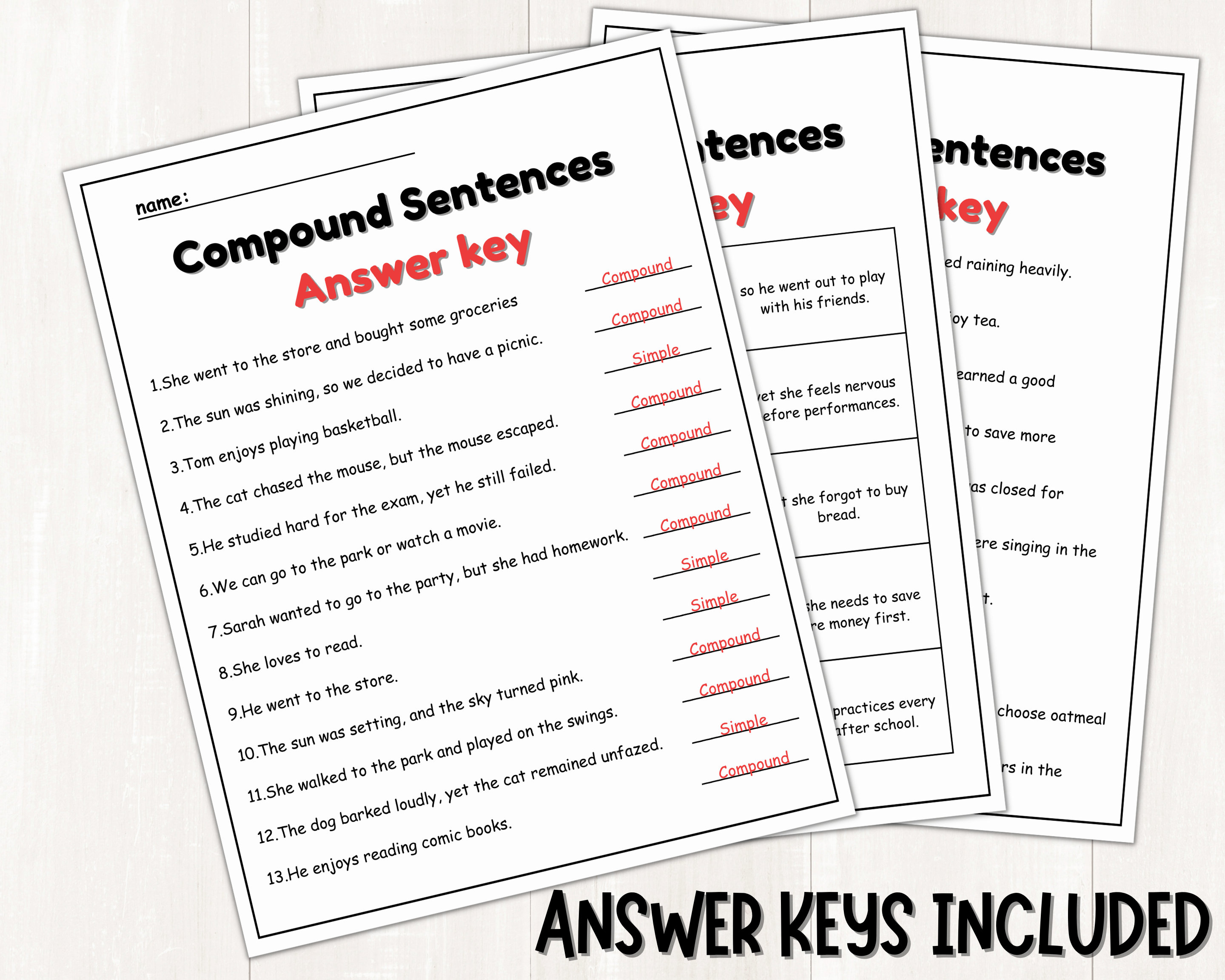 Compound Sentence Worksheets | Sentence Structure | Coordinating ...
