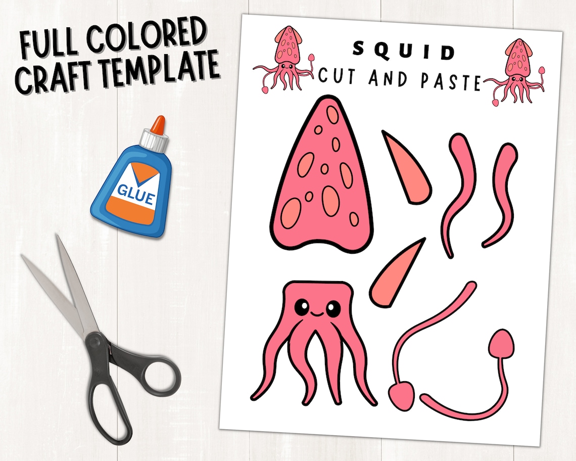 Printable Squid Craft Sea Life Activity Ocean Animal Craft Color, Cut ...