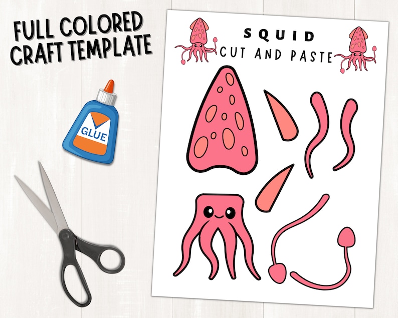 Printable Squid Craft | Sea Life Activity | Ocean Animal Craft | Color ...