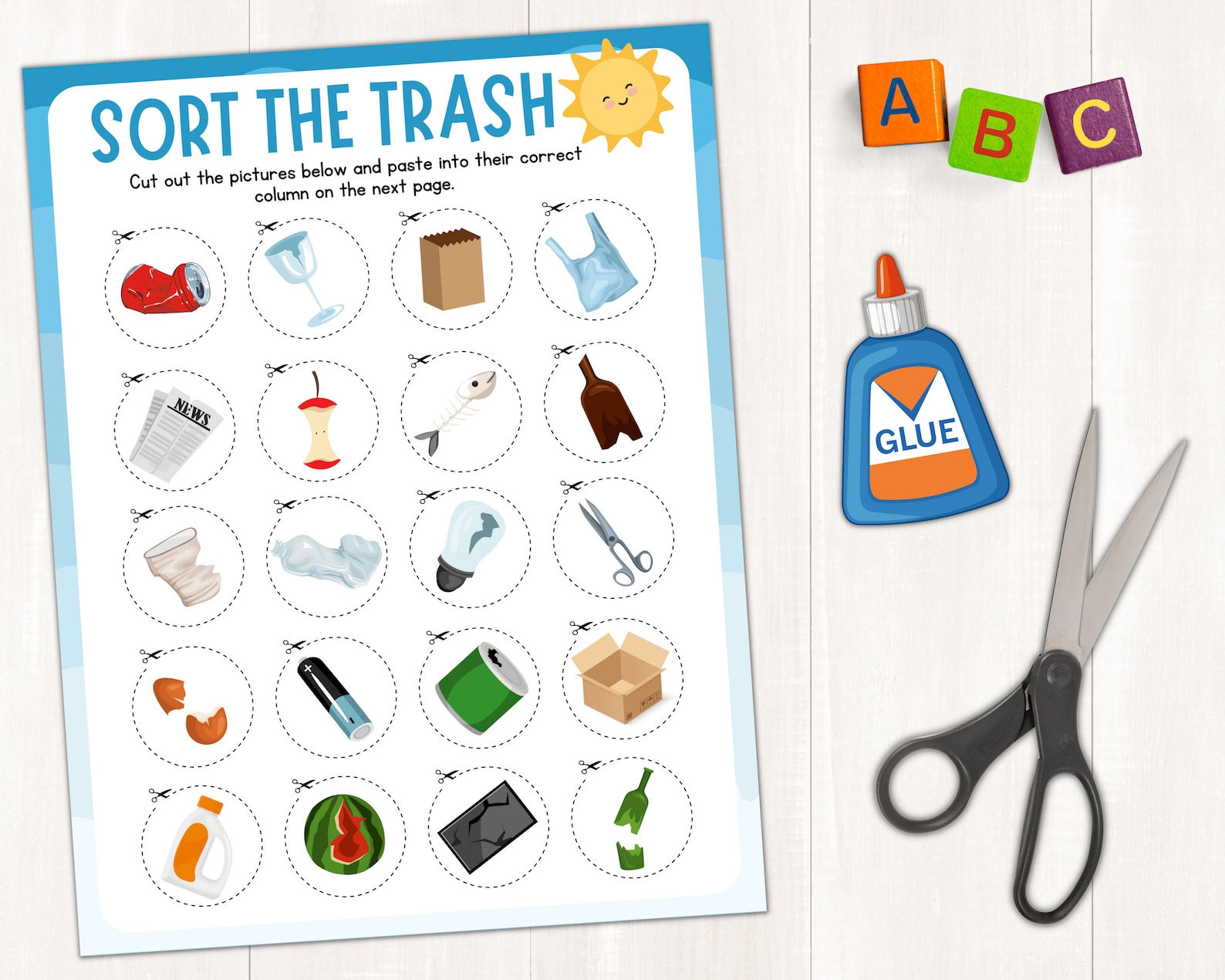 Trash Sorting Activity Printable Worksheets | Earth Day Activities ...
