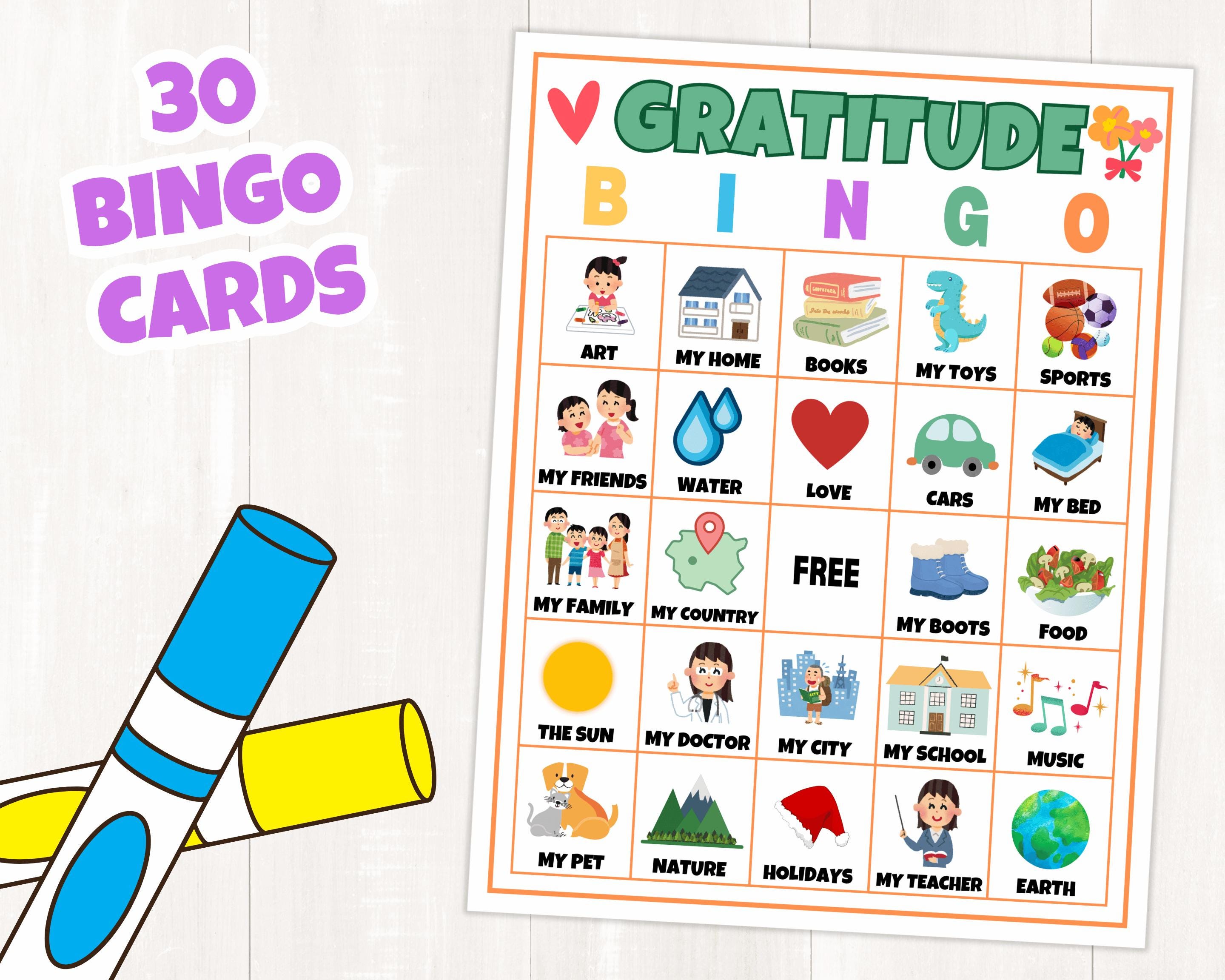 Printable Gratitude Bingo Game | 30 Gratitude Bingo Cards ...