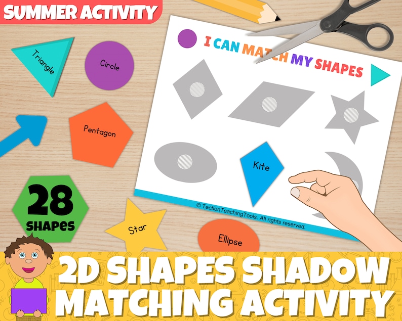 2D Shapes Shadow Matching Activity for Kids, Shapes Busy Bags ...