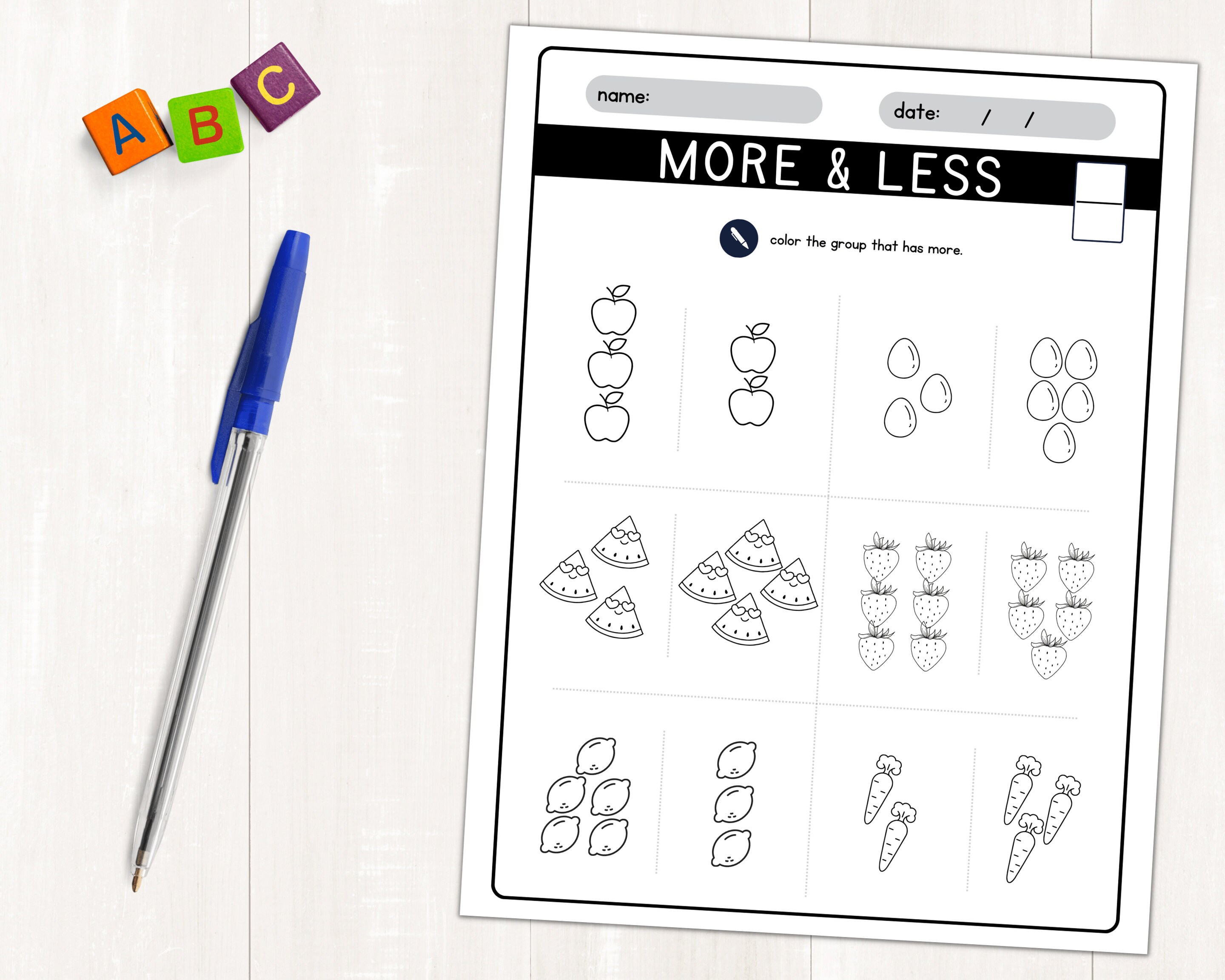 More Or Less Worksheets