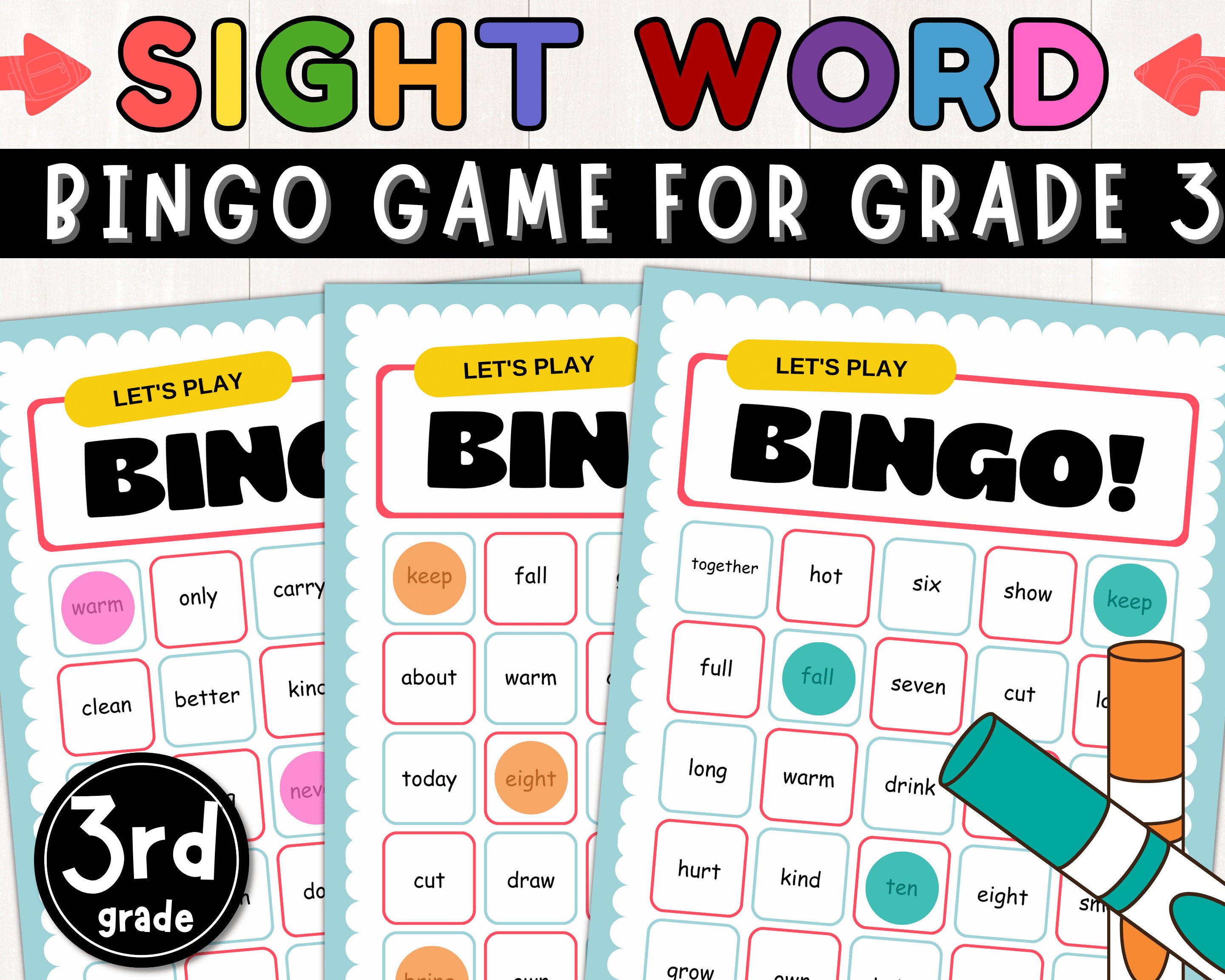 Sight Words Bingo Game for 3rd Grade | High-frequency Words for 3rd ...