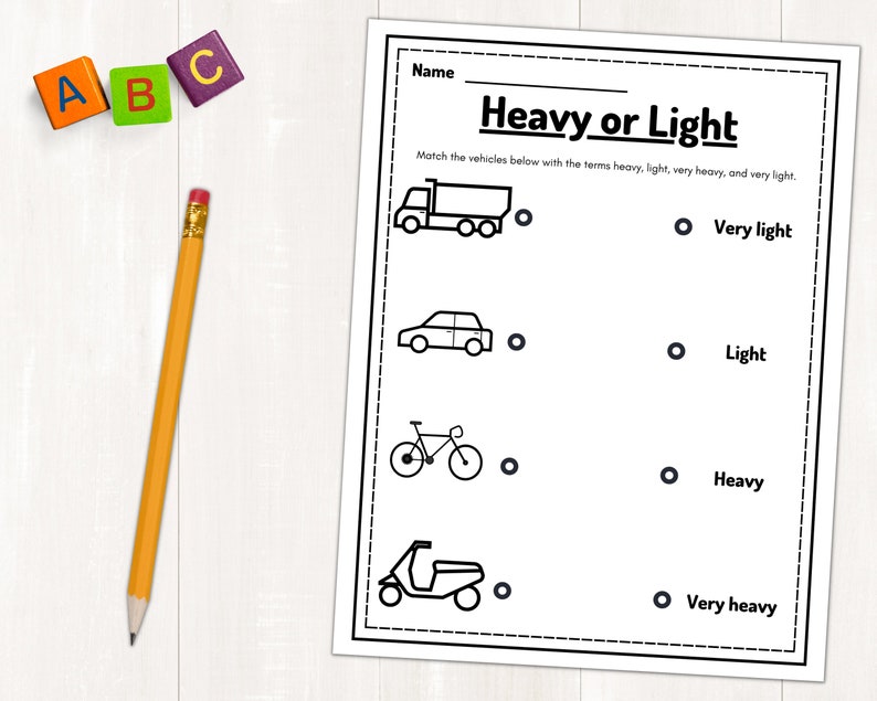 Comparing Weight Activities Heavy and Light Sorting Cut & Paste ...