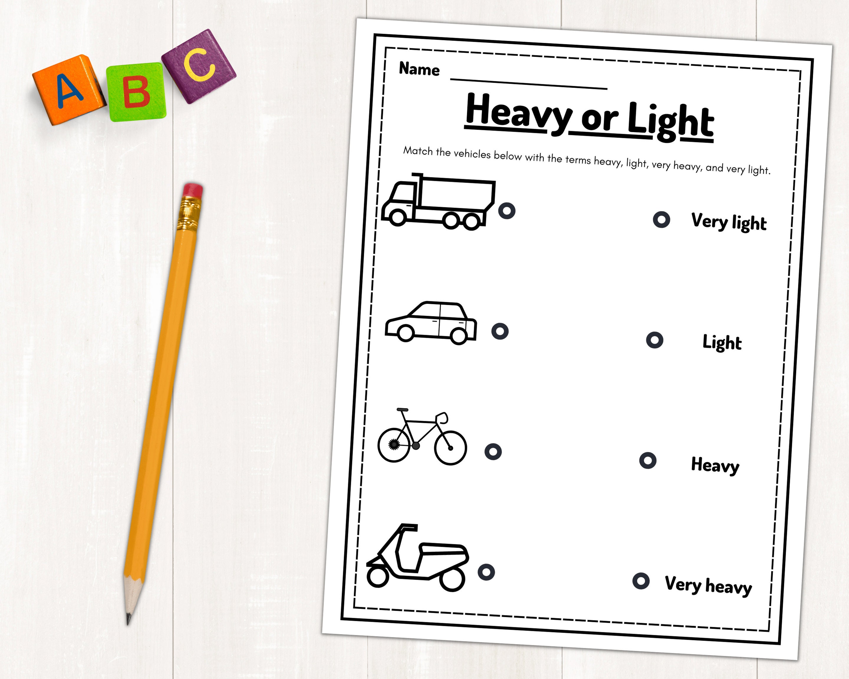 Comparing Weight Activities Heavy and Light Sorting Cut & Paste ...