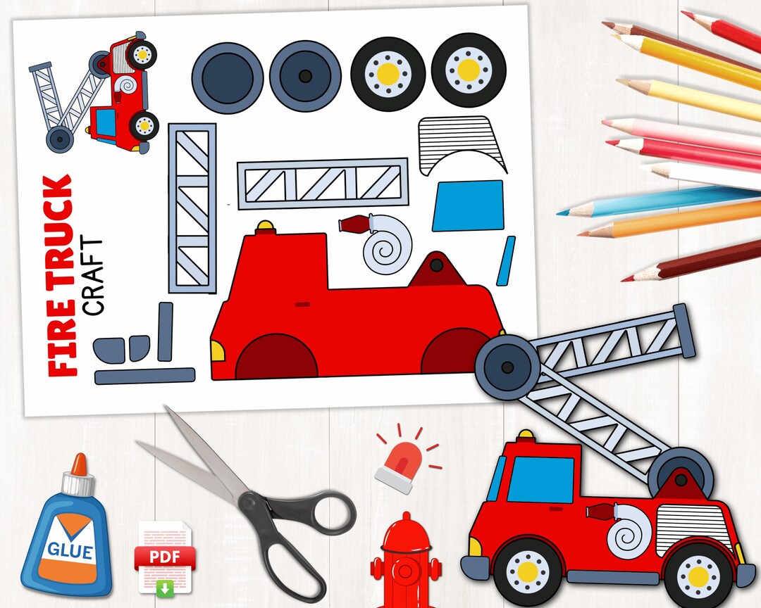 Fire Truck Craft Template | Printable Fire Engine Craft | Color, Cut ...