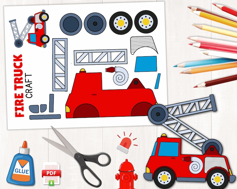 Fire Truck Craft Template | Printable Fire Engine Craft | Color, Cut ...