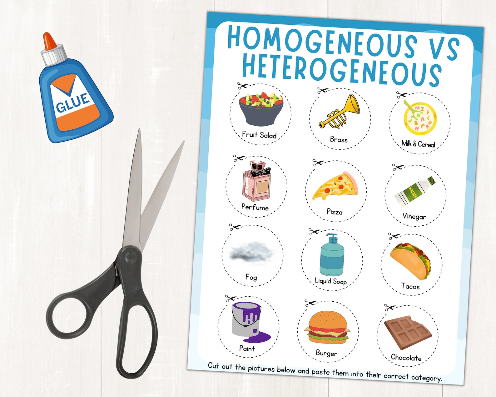 Heterogeneous and Homogeneous Mixtures Sorting Activity | Cut and Paste ...