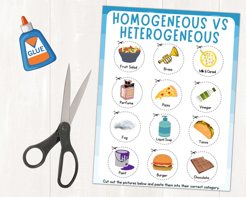 Heterogeneous and Homogeneous Mixtures Sorting Activity | Cut and Paste ...