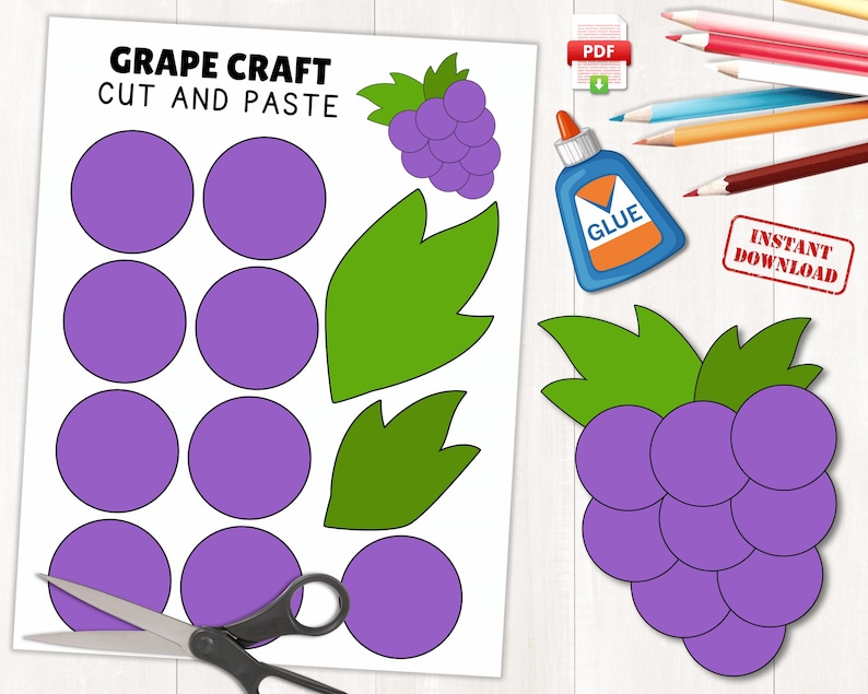 Printable Grape Craft Template | Letter G Craft | Summer Fruit Craft ...