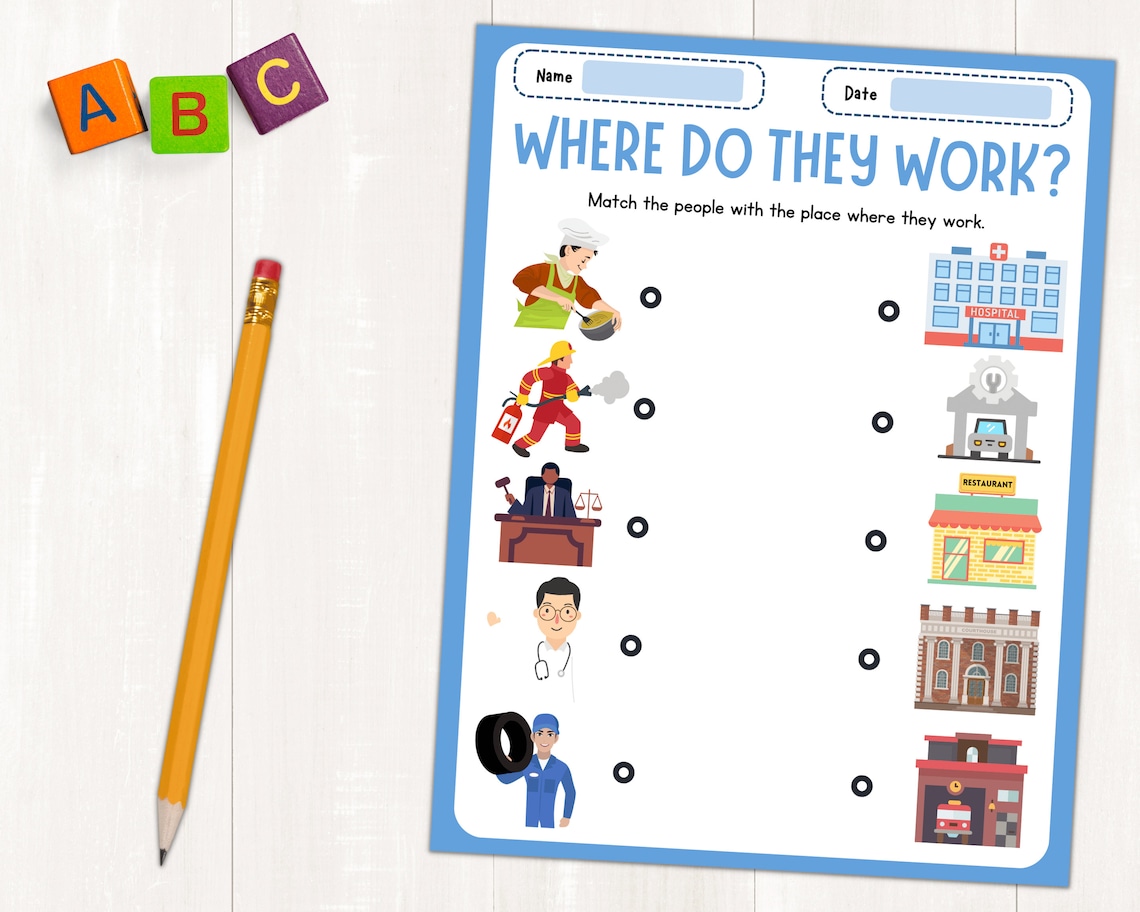 Community Helpers Activities & Worksheets | Jobs and Tools Matching ...