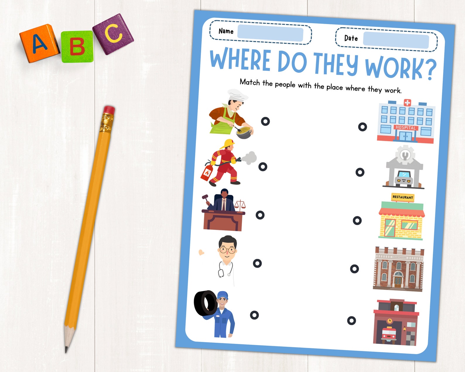 Community Helpers Activities & Worksheets | Jobs and Tools Matching ...