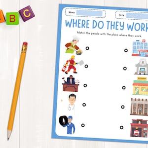 Community Helpers Activities & Worksheets | Jobs and Tools Matching ...
