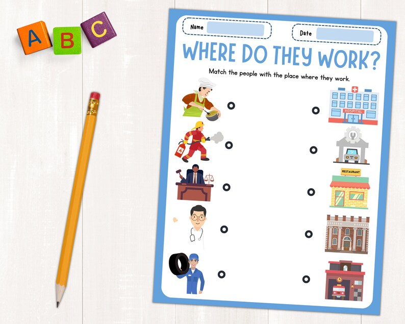 Community Helpers Activities & Worksheets | Jobs and Tools Matching ...