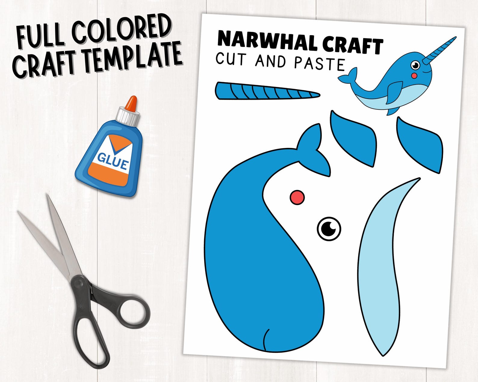 Printable Narwhal Craft for Kids | Ocean Animal Activity | Winter ...