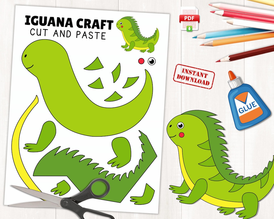 Printable Iguana Craft Template | Rainforest Animal for Kids | Reptile ...