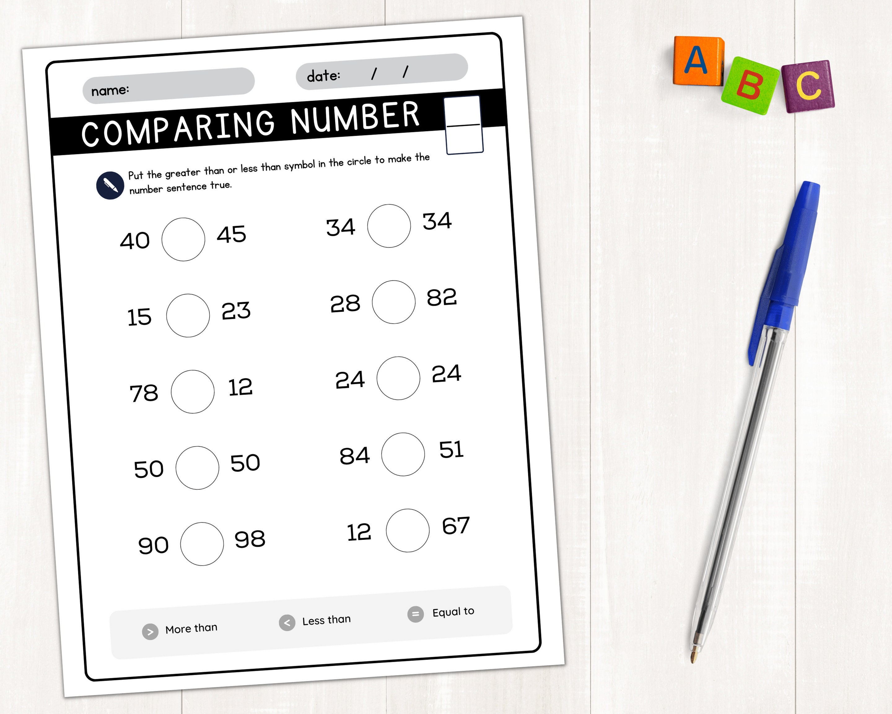MORE or LESS (greater/less Than) Worksheets | Comparing Numbers From 1 ...