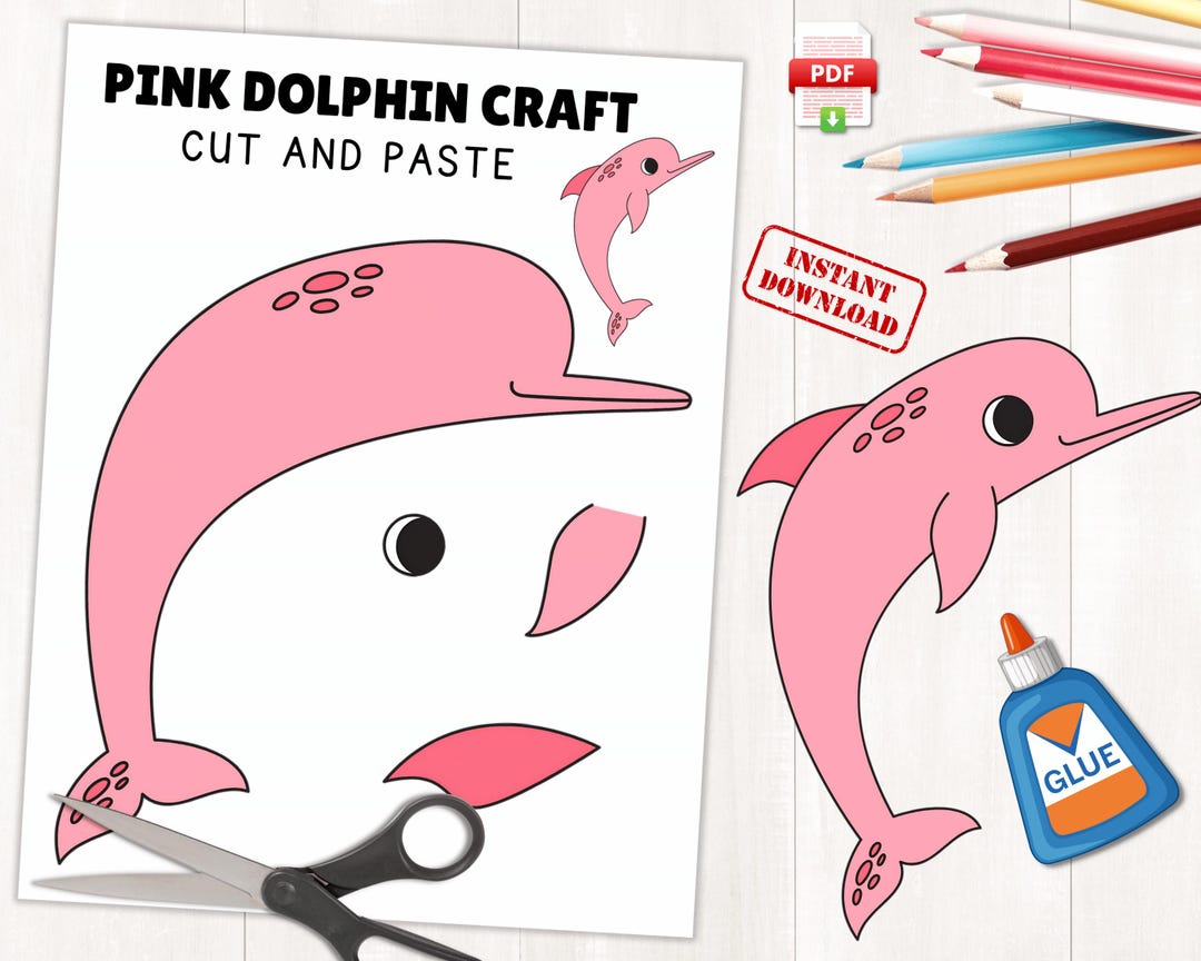 Pink Dolphin Craft Template for Kids | Ocean Animal Craft | Summer ...