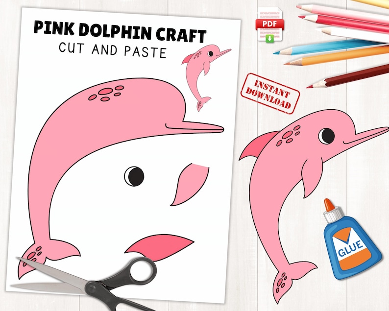 Pink Dolphin Craft Template for Kids | Ocean Animal Craft | Summer ...