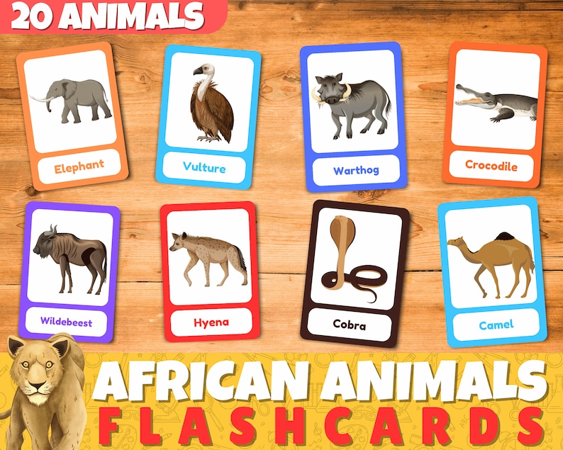 African Animals Printable Flashcards | African Animal Learning Cards ...