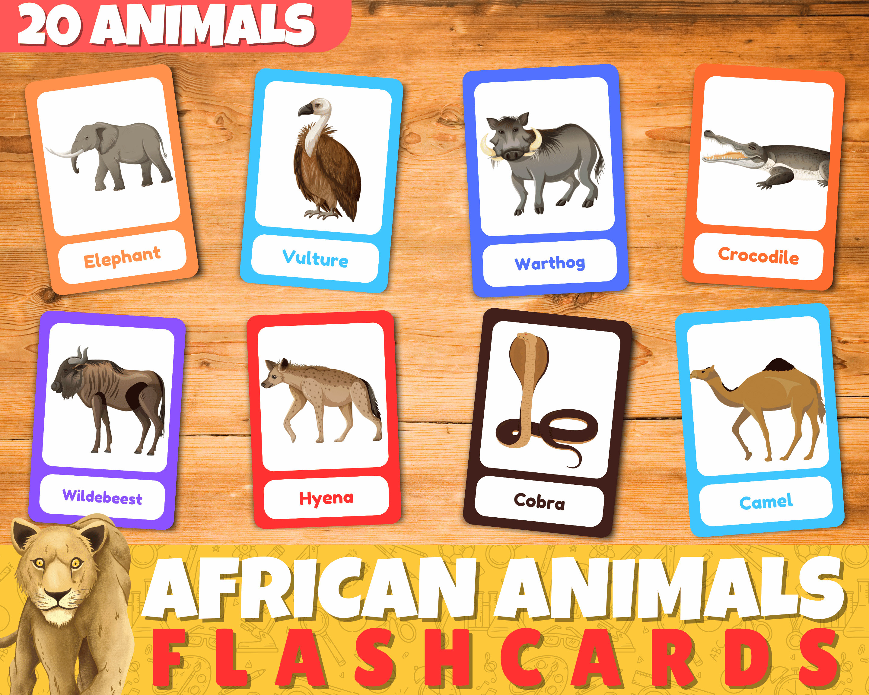African Animals Printable Flashcards | African Animal Learning Cards ...