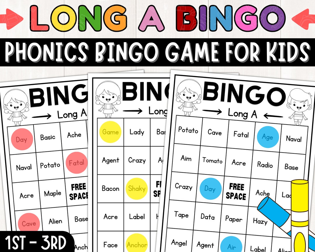 Long Vowel A Bingo Game | Phonics Bingo Game for Kids | Long A Words ...