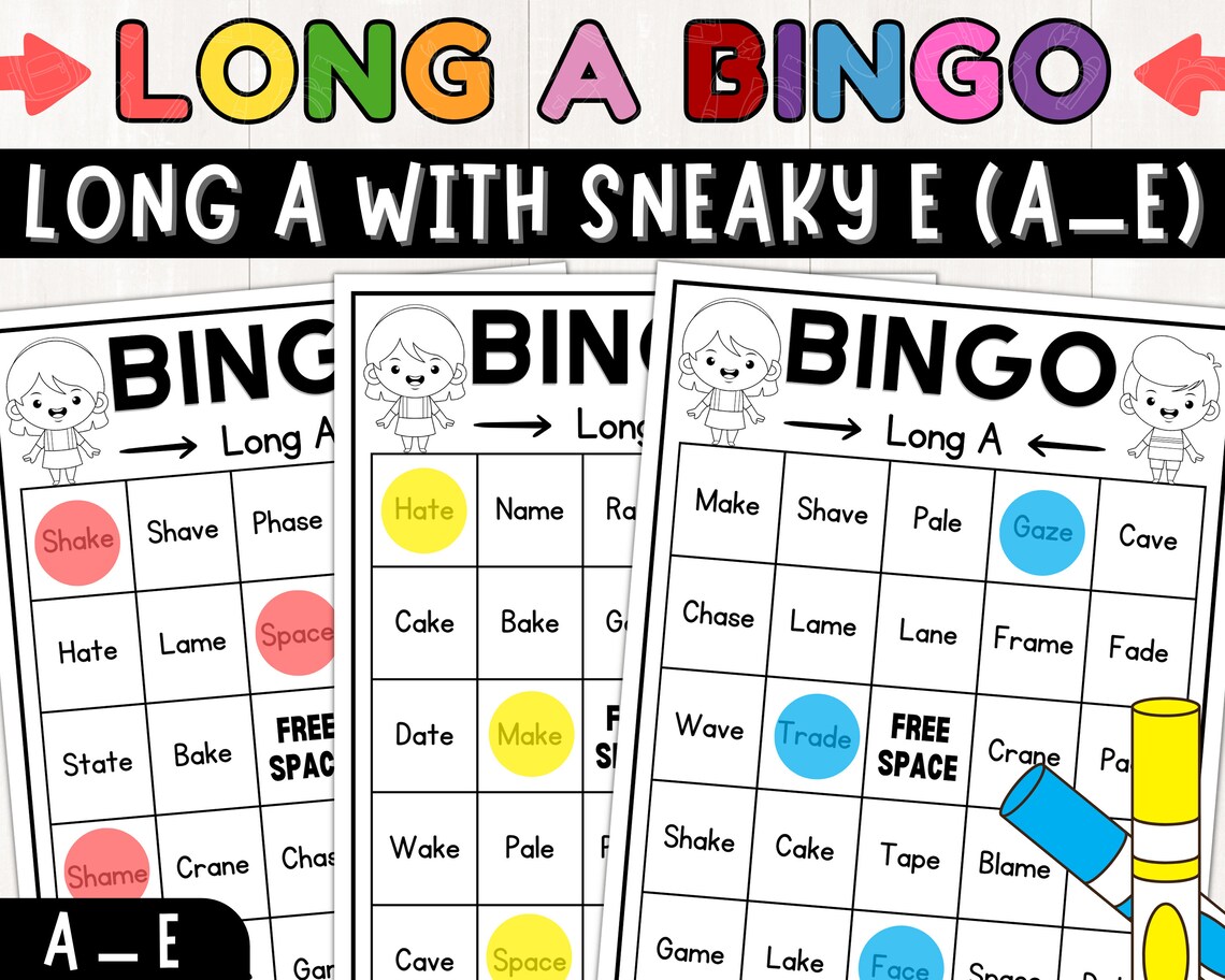 Long Vowel A A_E Bingo Game Long A With Sneaky E Phonics Bingo Game for ...