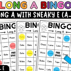 Long Vowel A (A_E) Bingo Game | Long A With Sneaky E | Phonics Bingo ...