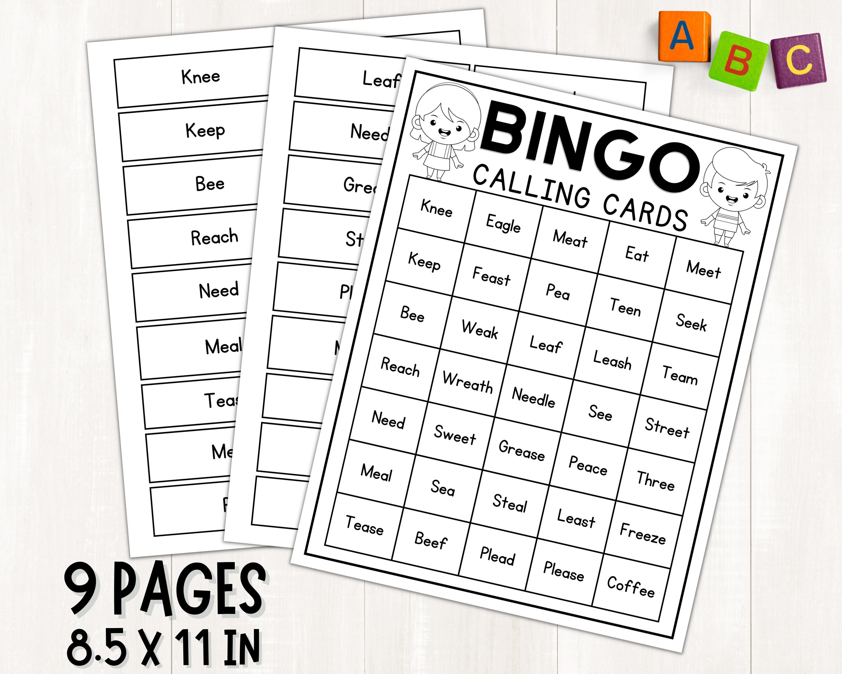 Long Vowel E Bingo ee, Ea Phonics Bingo Game for Kids Long E Words ...