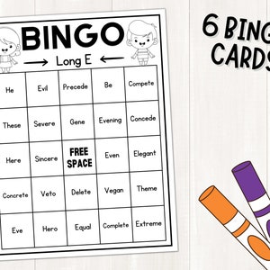 Long Vowel E Bingo (e, E-e) | Phonics Bingo Game for Kids | Long E ...