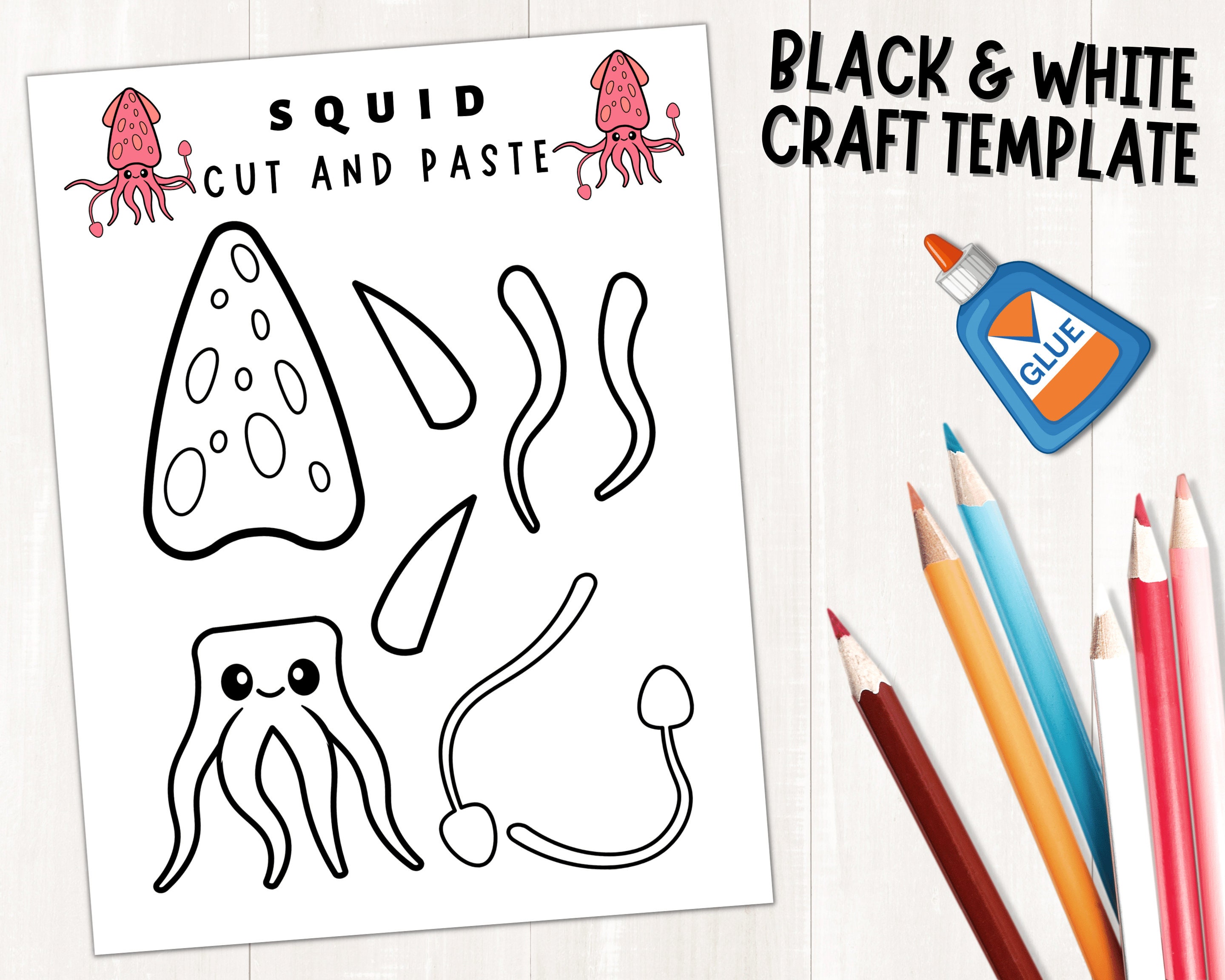 Printable Squid Craft | Sea Life Activity | Ocean Animal Craft | Color ...