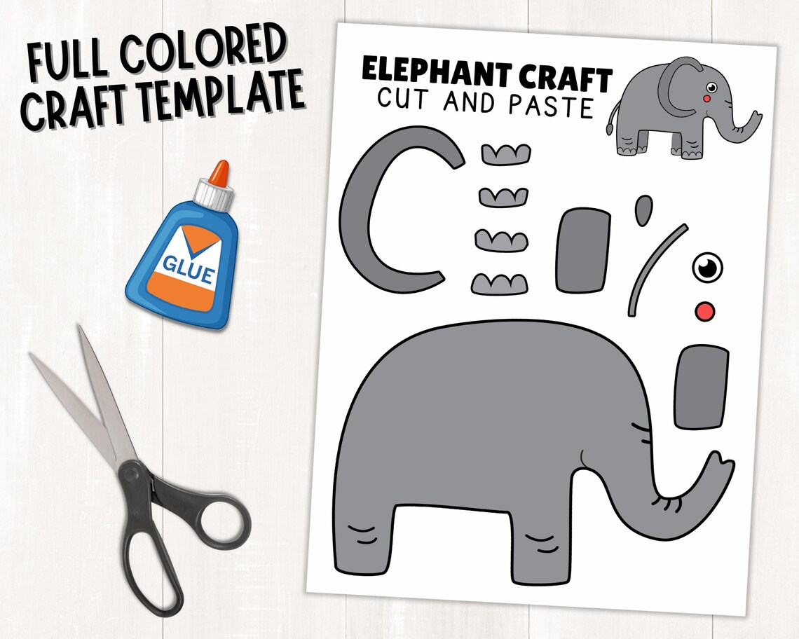 Elephant Craft Template | Printable Elephant Craftivity | Color, Cut ...