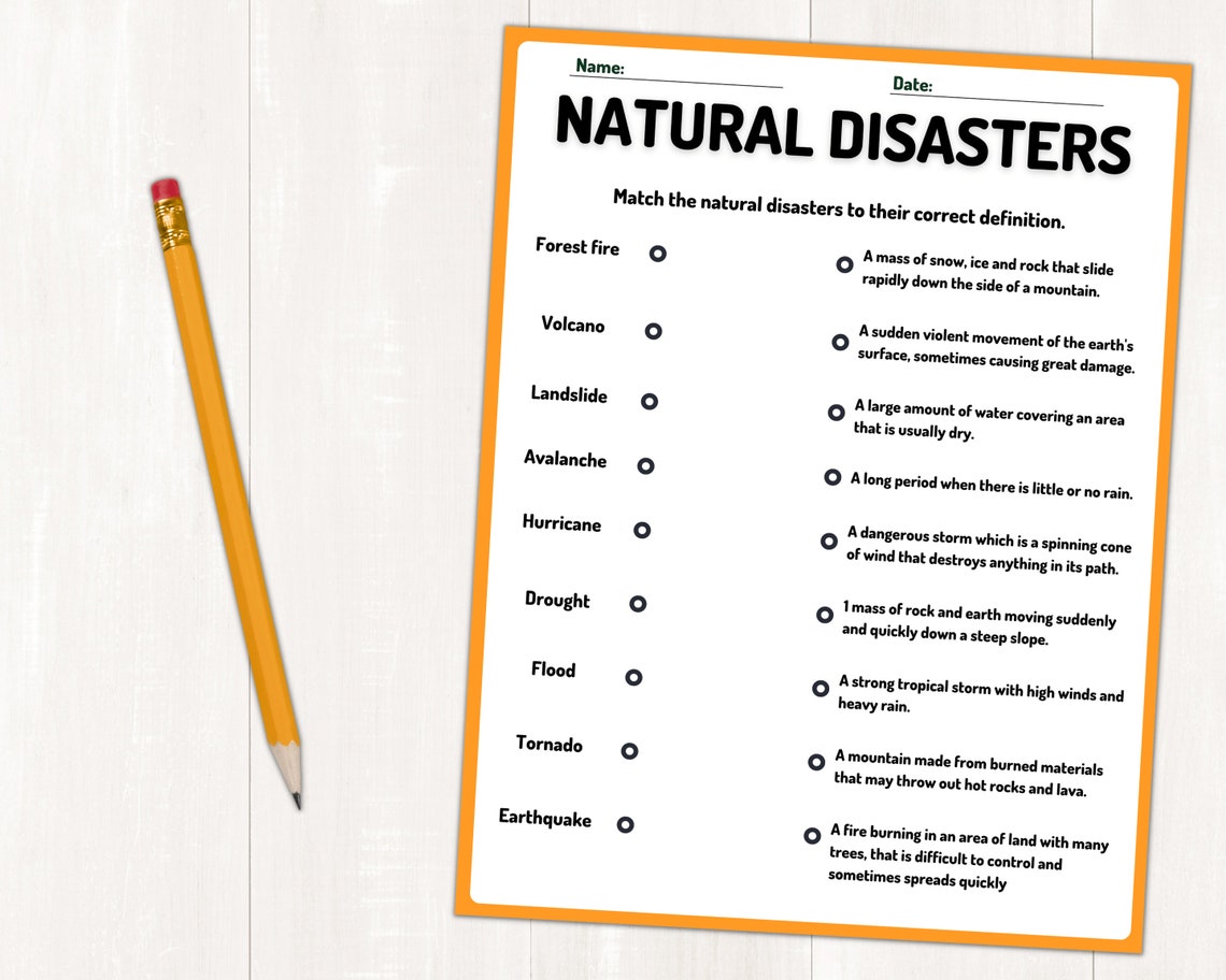 Natural Disasters Labeling Worksheet Natural Events and Severe Weather ...