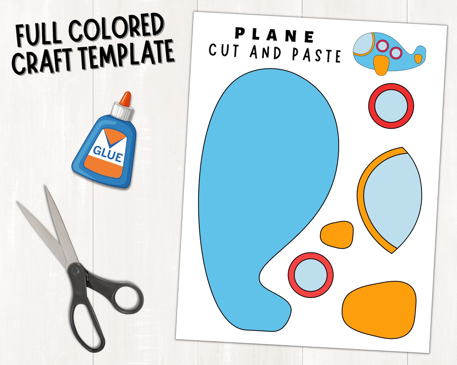 Printable Plane Craft Template for Kids | Transportation Crafts | Color ...