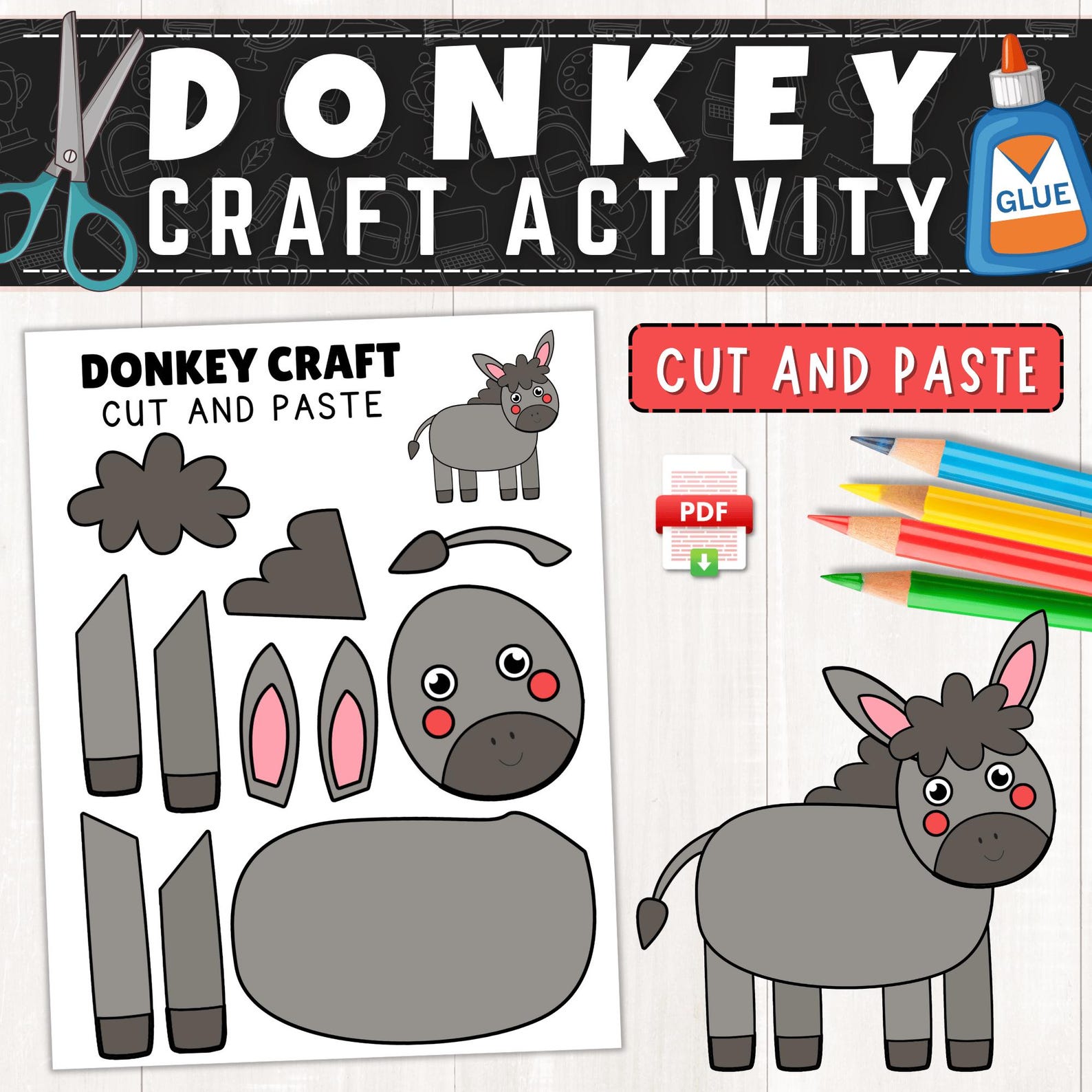 Donkey Craft Template for Kids | Paper Donkey | Farm Animal Craft ...