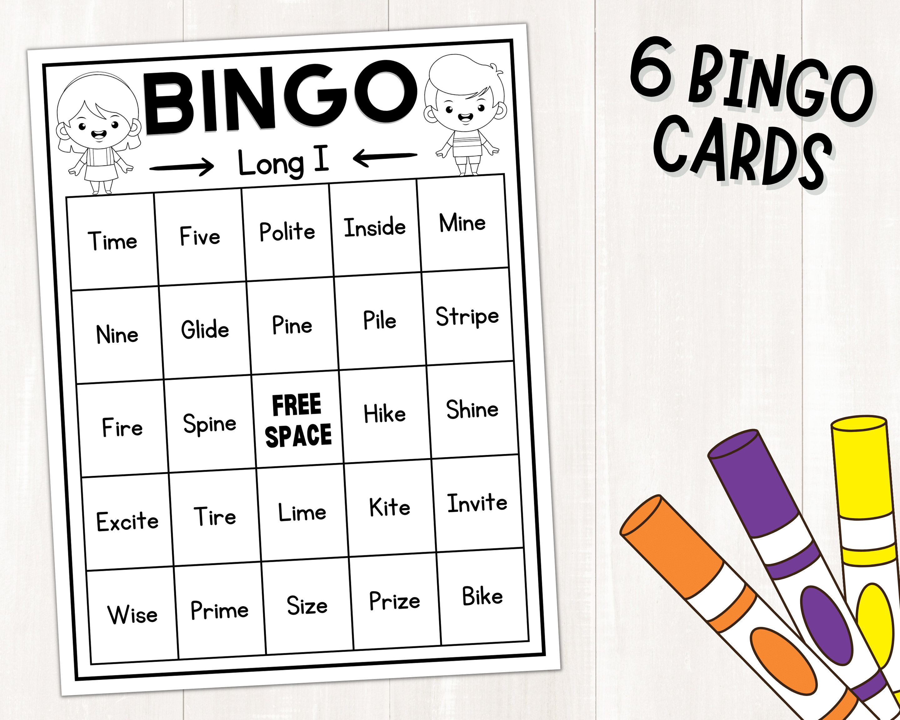 Long Vowel I Bingo Game Long I With Silent E Phonics Bingo Game for ...