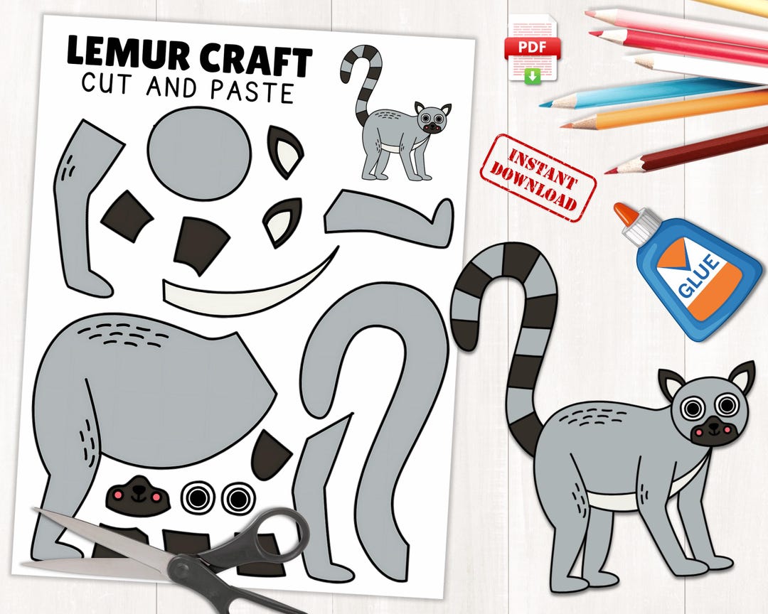 Printable Lemur Craft Template for Kids | Madagascar Animal Activity ...