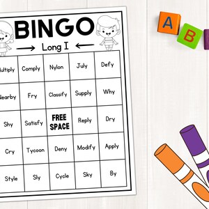 Long Vowel I Bingo Game (Y, Y_E) | Phonics Bingo Game for Kids | Long I ...