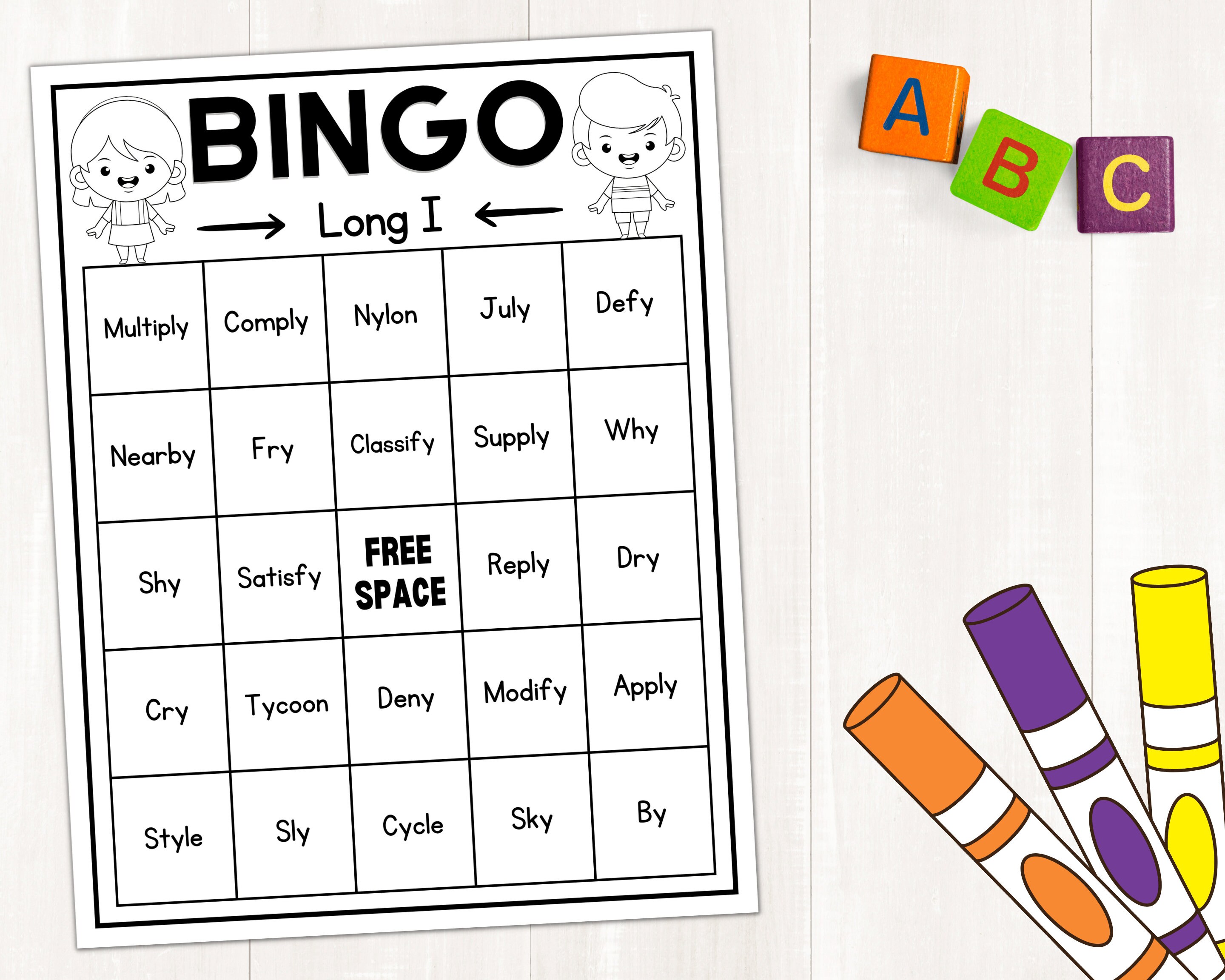 Long Vowel I Bingo Game (Y, Y_E) | Phonics Bingo Game for Kids | Long I ...