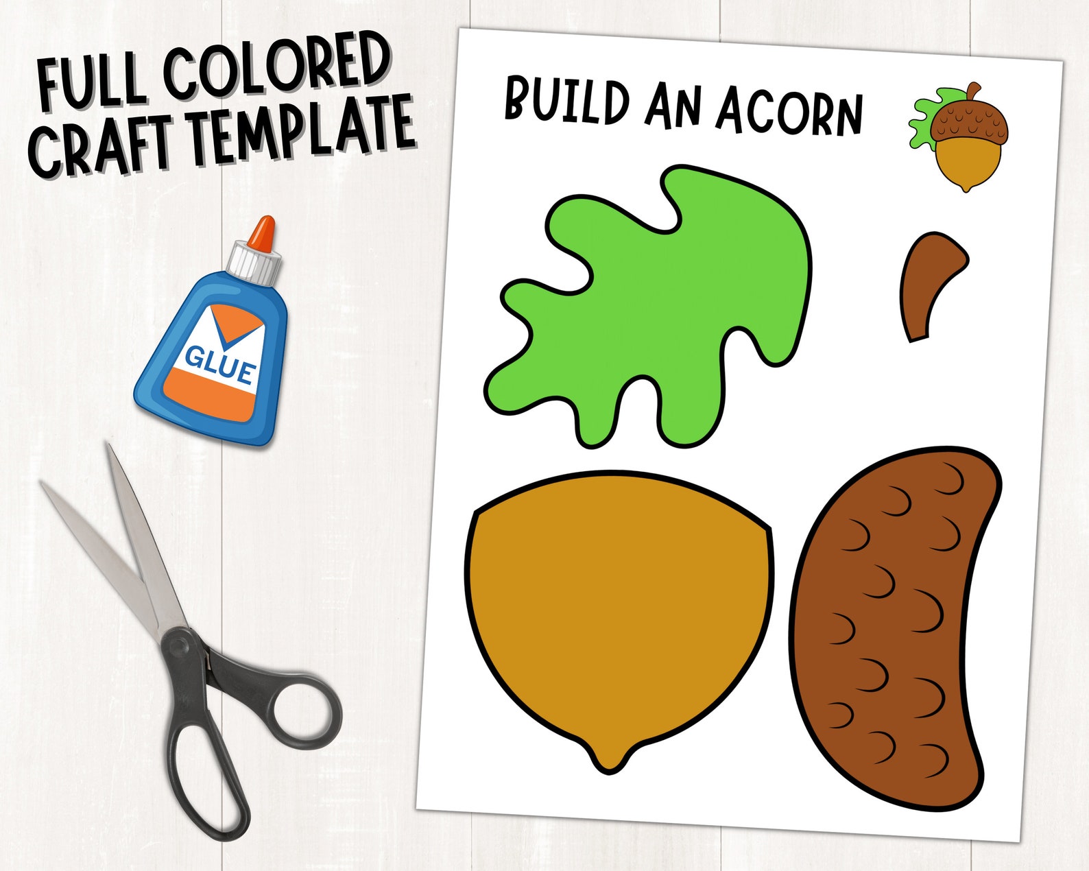 Acorn Printable Craft | Acorn Craft Template for Kids | Fall Activities ...