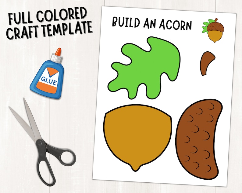 Acorn Printable Craft | Acorn Craft Template for Kids | Fall Activities ...