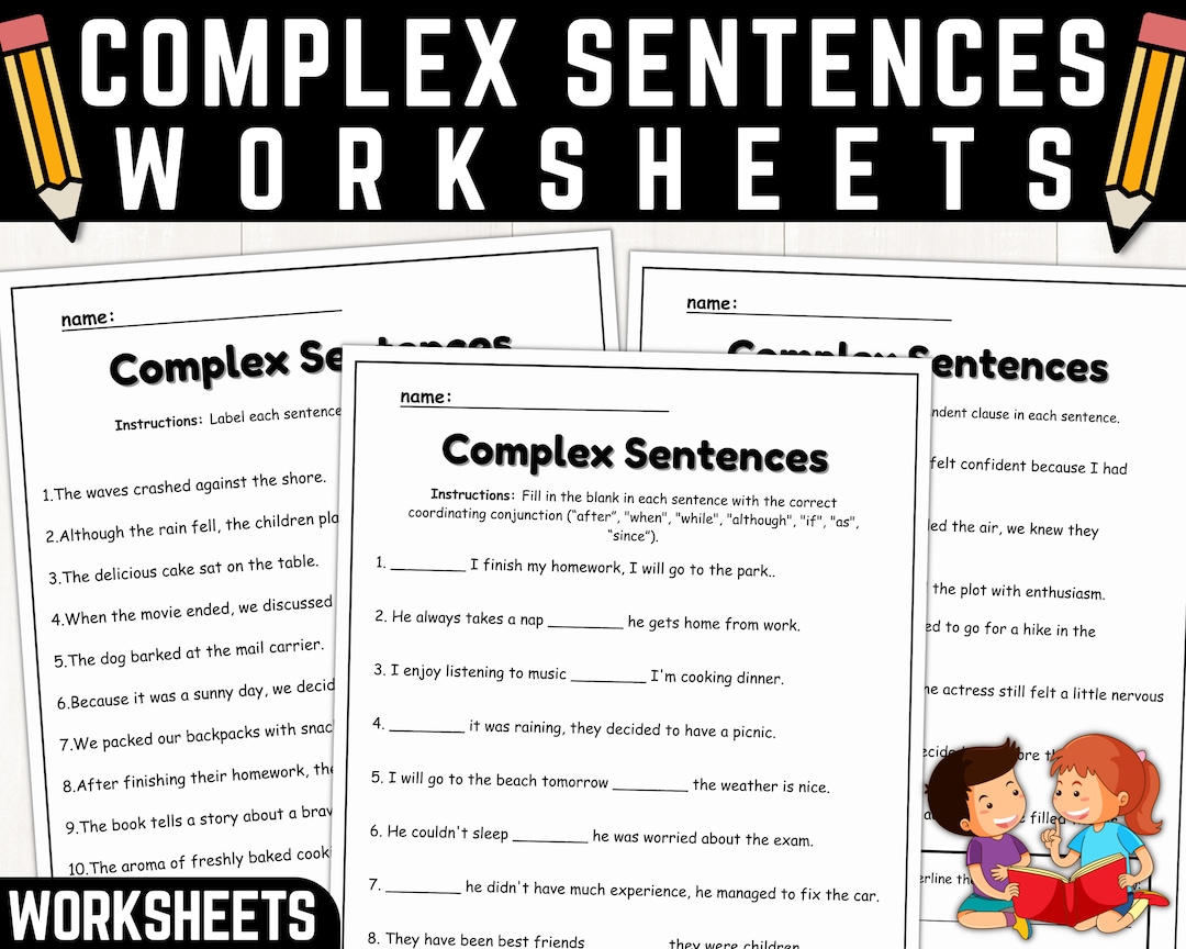Complex Sentence Worksheets | Sentence Structure | Subordinating ...