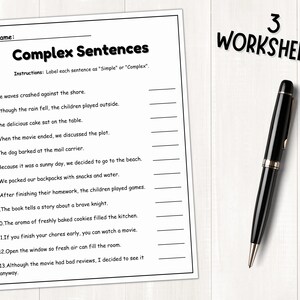 Complex Sentence Worksheets | Sentence Structure | Subordinating ...