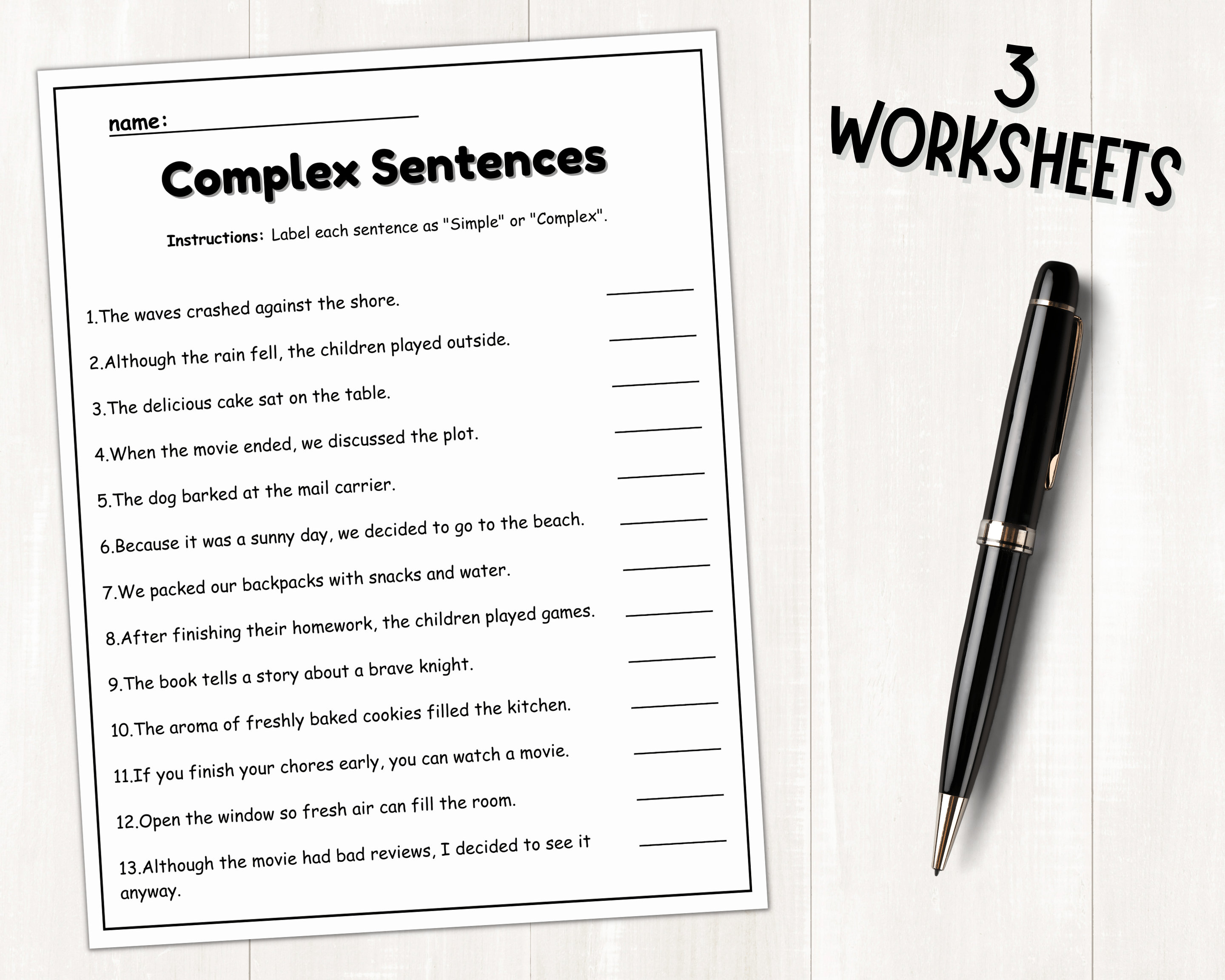 Complex Sentence Worksheets | Sentence Structure | Subordinating ...